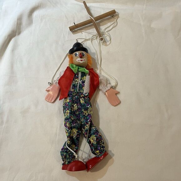 Unbranded | Toys | Vintage Wooden Cloth String Clown Marionette Puppet ...